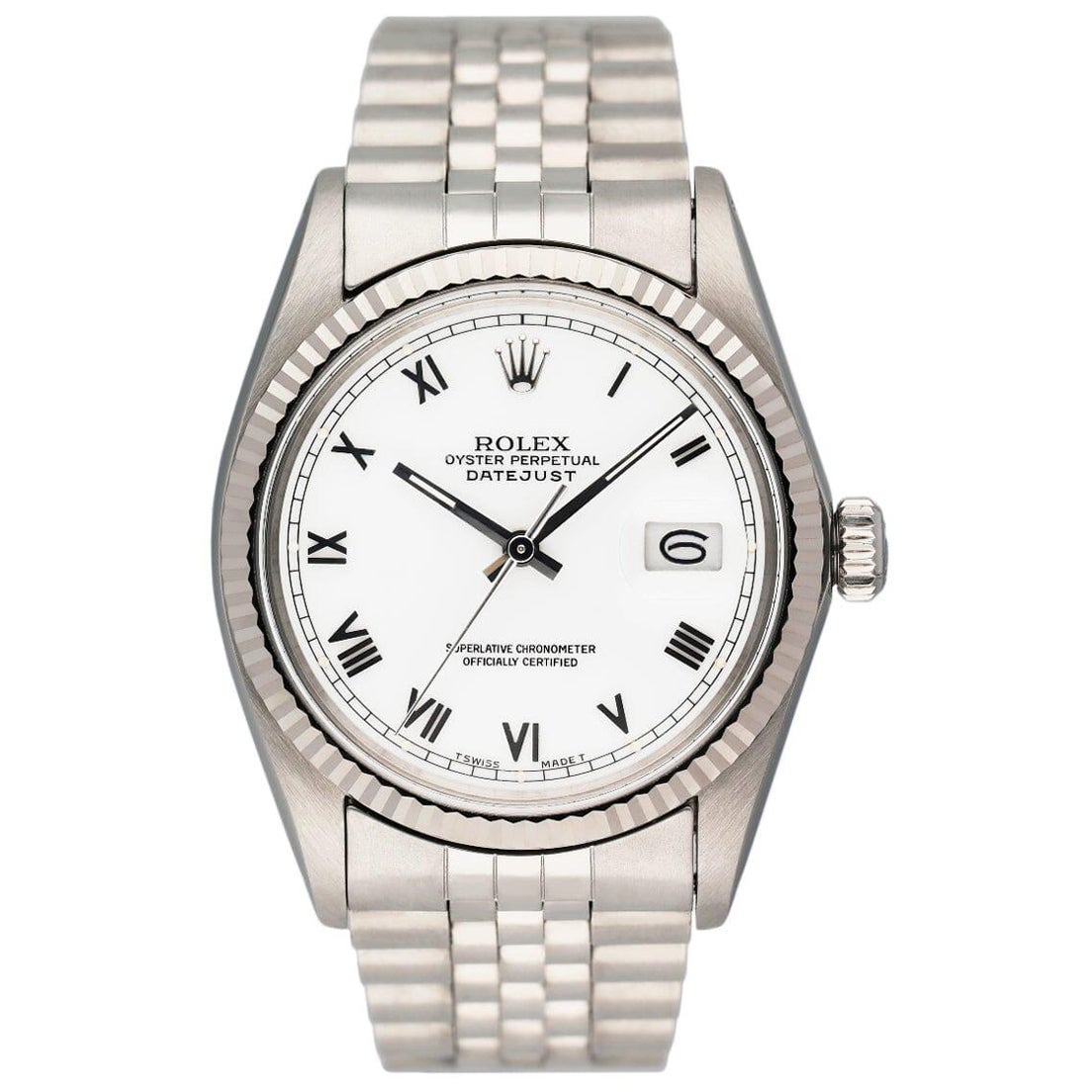 Rolex Datejust Steel White Gold Silver Linen Dial Vintage Mens Watch ...