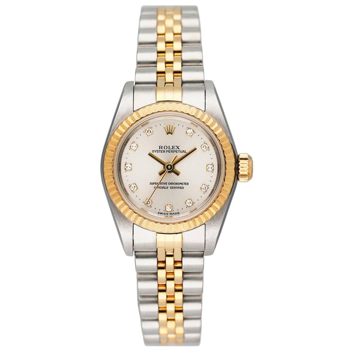 Rolex Oyster Perpetual Silver Dial Pink Luminous Markers Ladies Watch ...