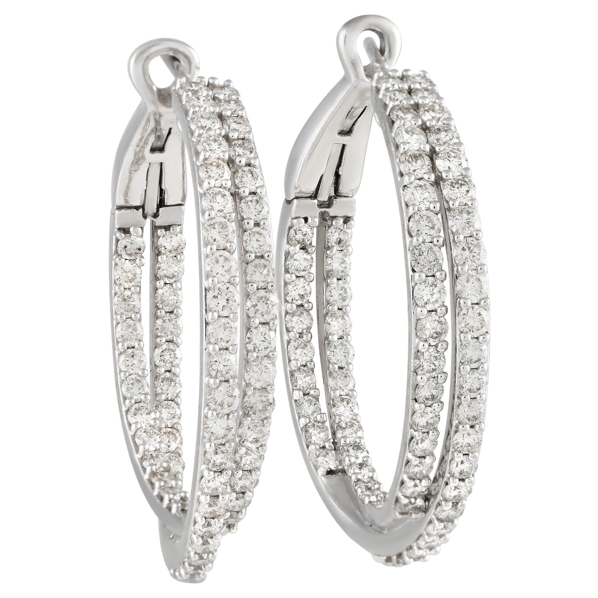 Double-Row Diamond Hoop Earrings 5.60 Carat 14K White Gold For Sale at ...