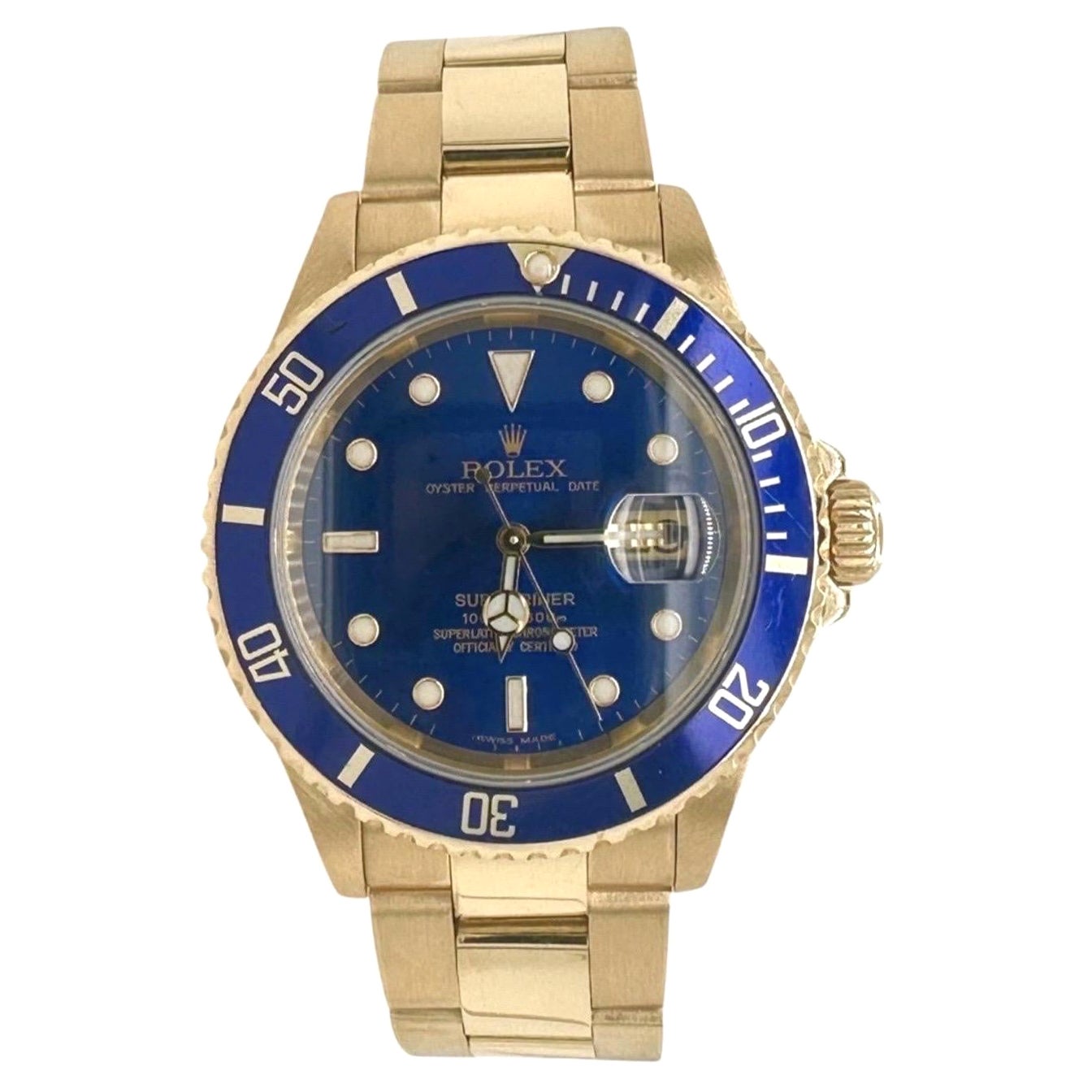 Rolex Submariner Yellow Gold Blue Dial Ceramic Bezel Mens Watch 116618 ...