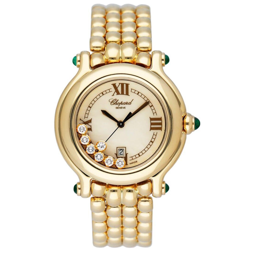 Chopard Happy Sport Watch Yellow Gold Bracelet 27/6137-21 White Dial ...