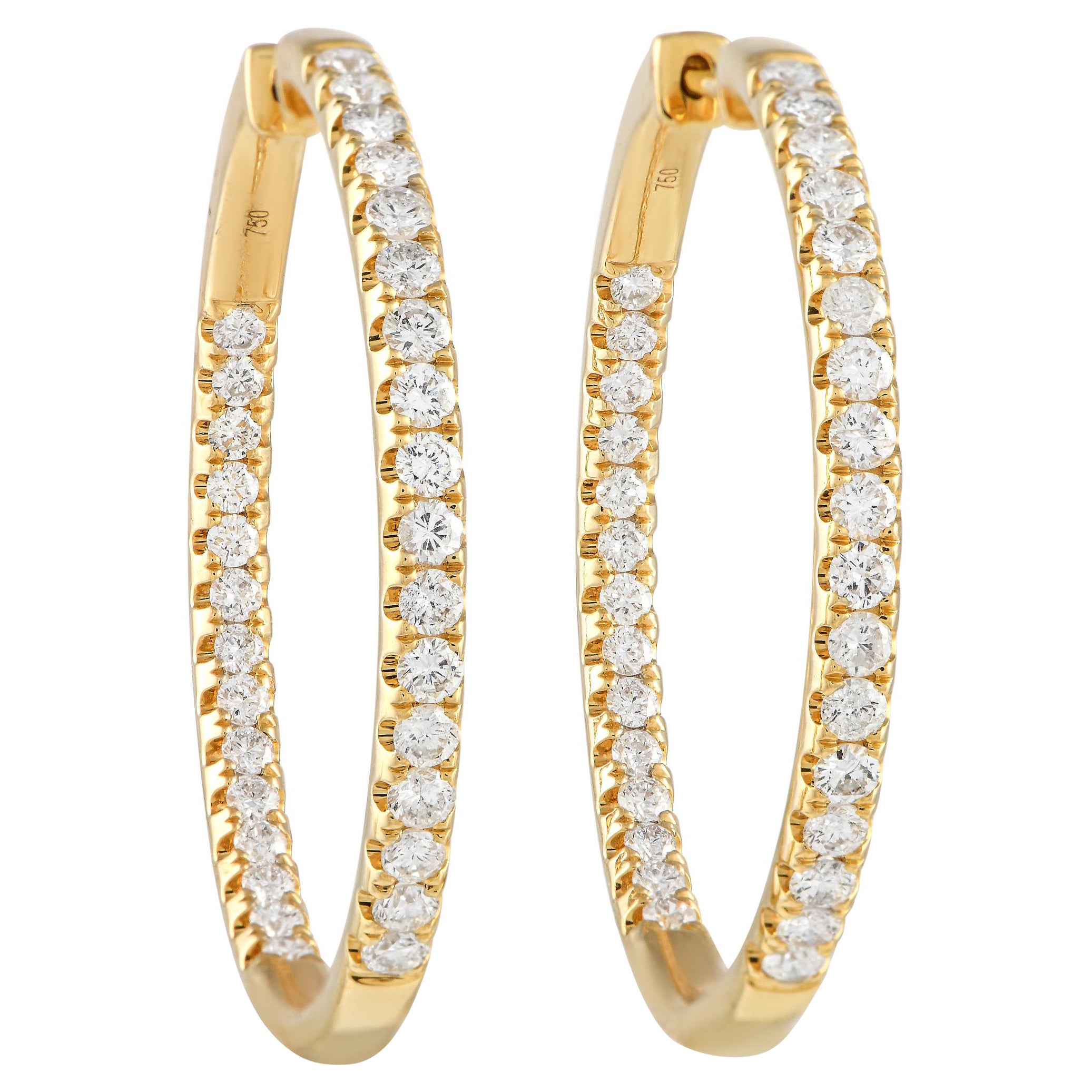 LB Exclusive 18k Yellow Gold 1.98 Carat Diamond Inside-Out Hoop Earrings For Sale at 1stDibs