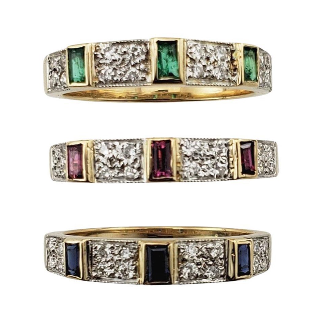 Set of Oval Sapphire Ruby Emerald Diamond Eternity Band Rings For Sale ...