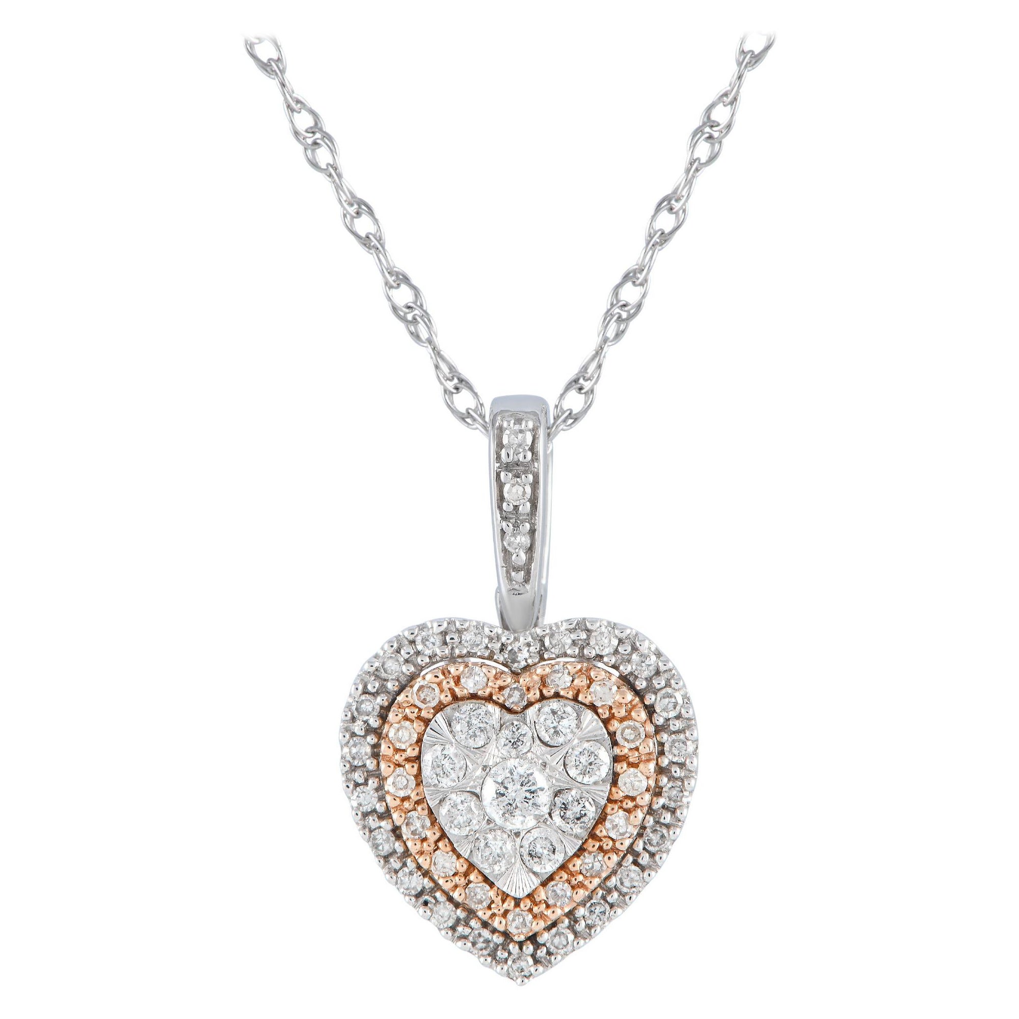 LB Exclusive 14K White and Rose Gold 0.25C Diamond Heart Pendant ...