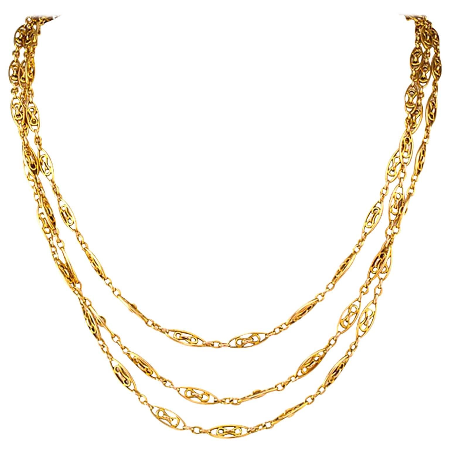 French Antique Long Chain 64" Long with Clasp at 1stDibs