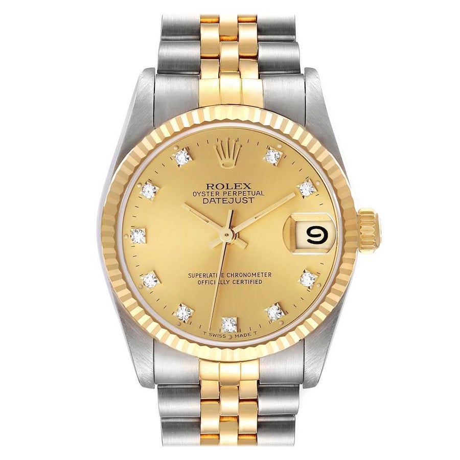 Rolex Datejust Midsize Steel Yellow Gold Diamond Ladies Watch 78273 For ...