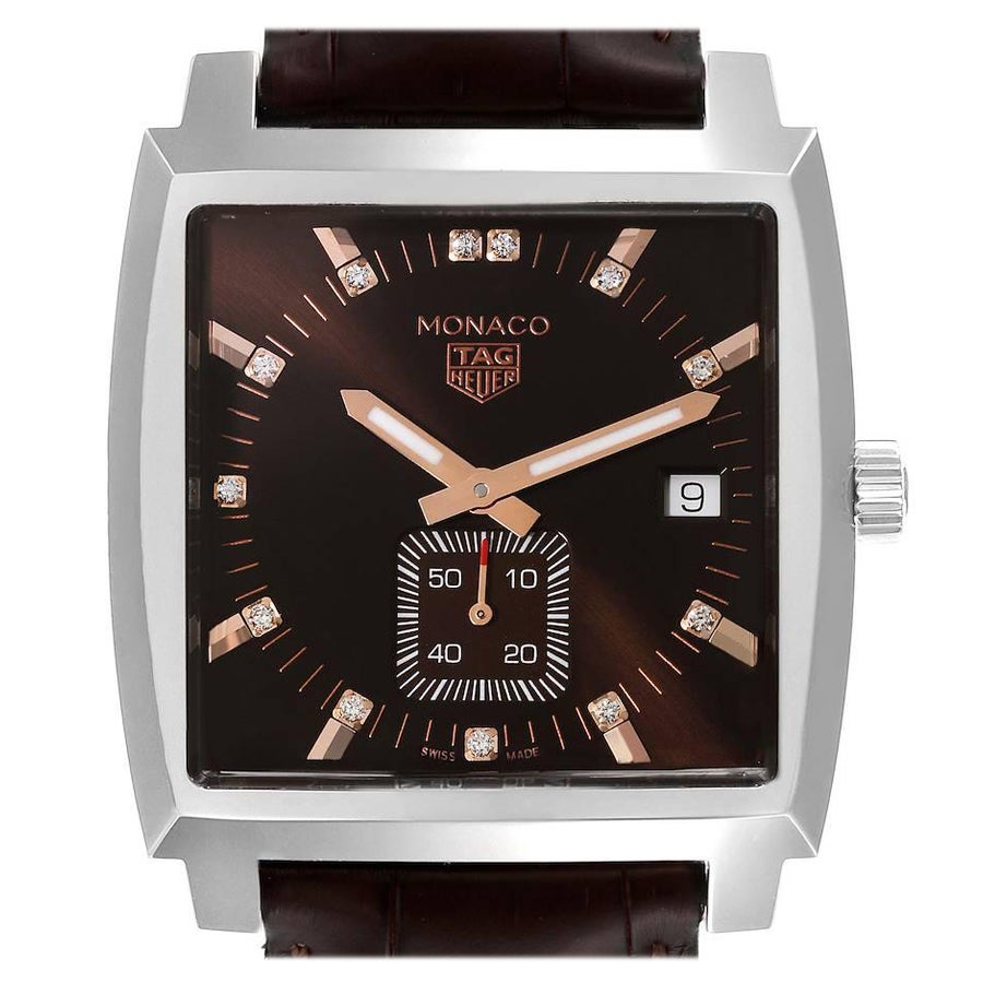 Tag Heuer Monaco Steel Brown Diamond Dial Ladies Watch WAW131E Box Card ...