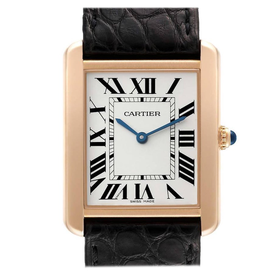 Cartier Tank Solo Large Rose Gold Steel Brown Strap Mens Watch W5200025 ...