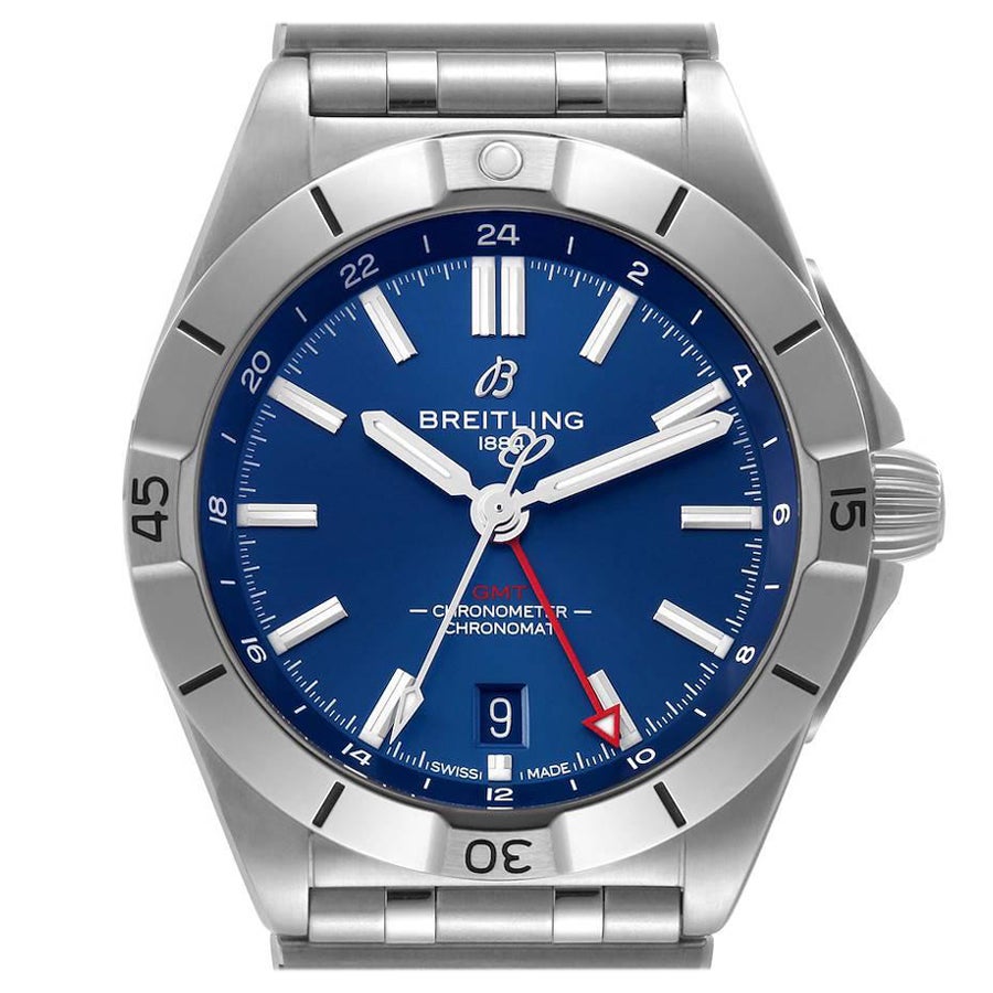 Breitling Chronomat GMT 40 Blue Dial Steel Mens Watch A32398 Box Card ...