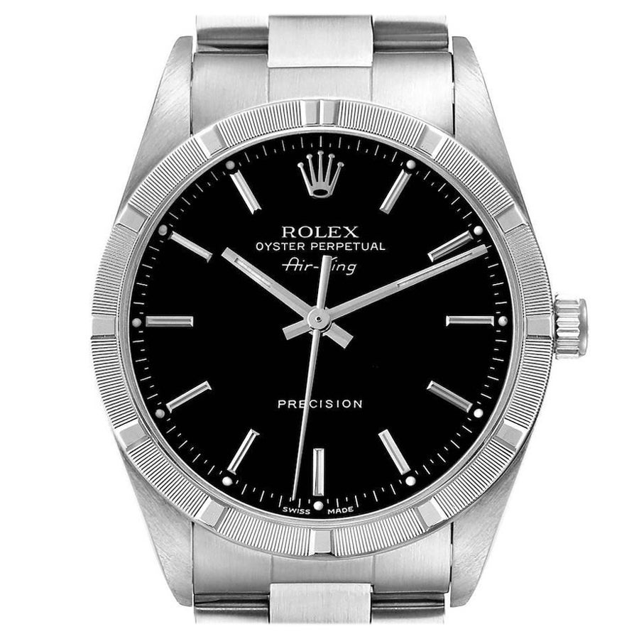 Rolex Air King Silver Dial Engine Turned Bezel Steel Mens Watch 14010 ...