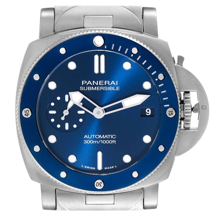 Panerai Submersible Blu Notte Blue Dial Steel Mens Watch PAM01068 Box ...