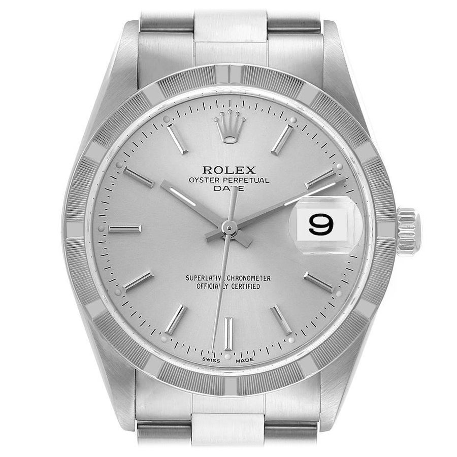 Rolex Date Steel Silver Dial Engine Turned Bezel Ladies Watch 69240 For ...