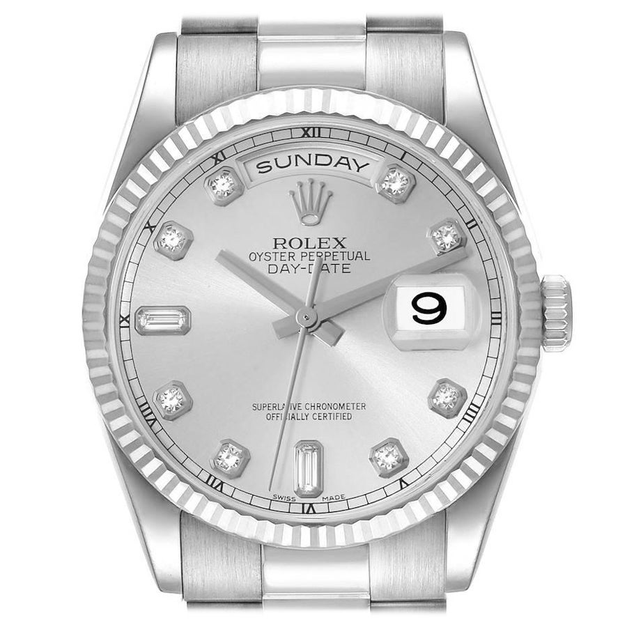 ROLEX White Gold Day-Date Wristwatch with Lapis Diamond Dial Ref 118239 ...