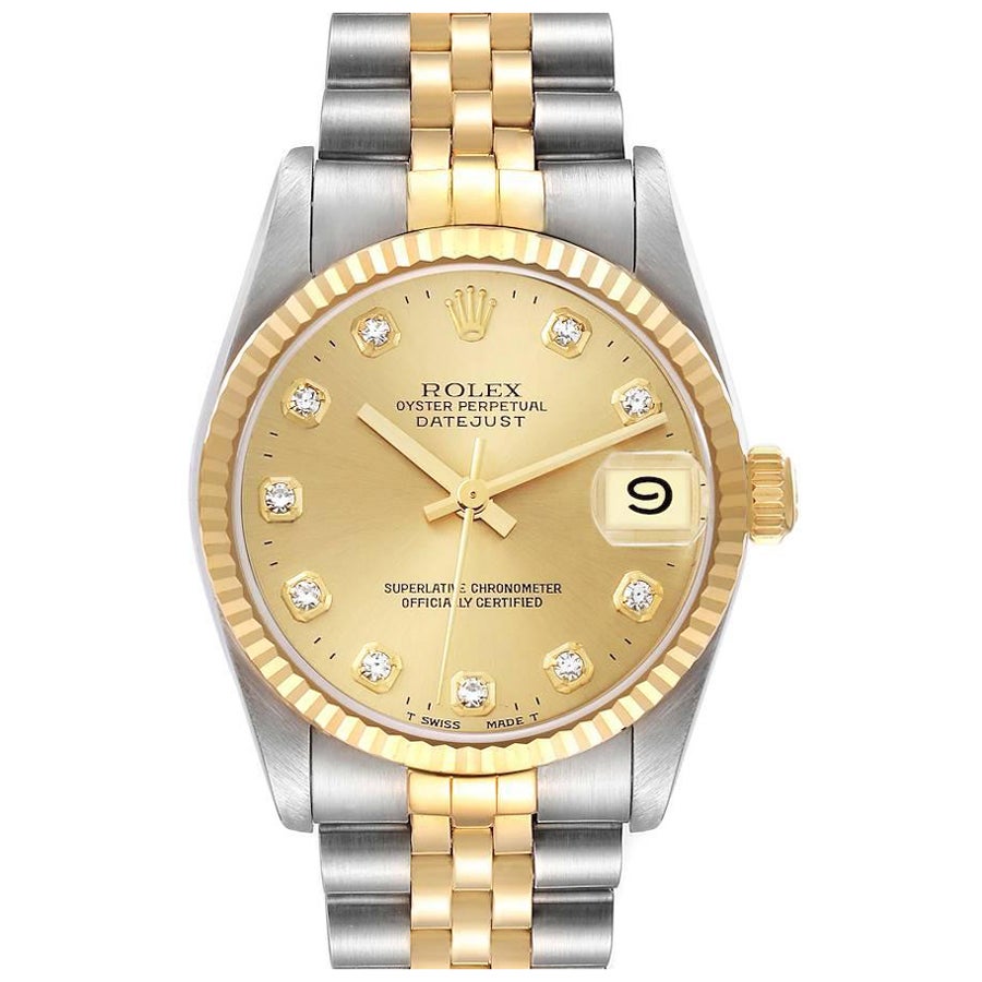 Rolex Datejust Midsize Steel Yellow Gold Diamond Ladies Watch 78273 For ...