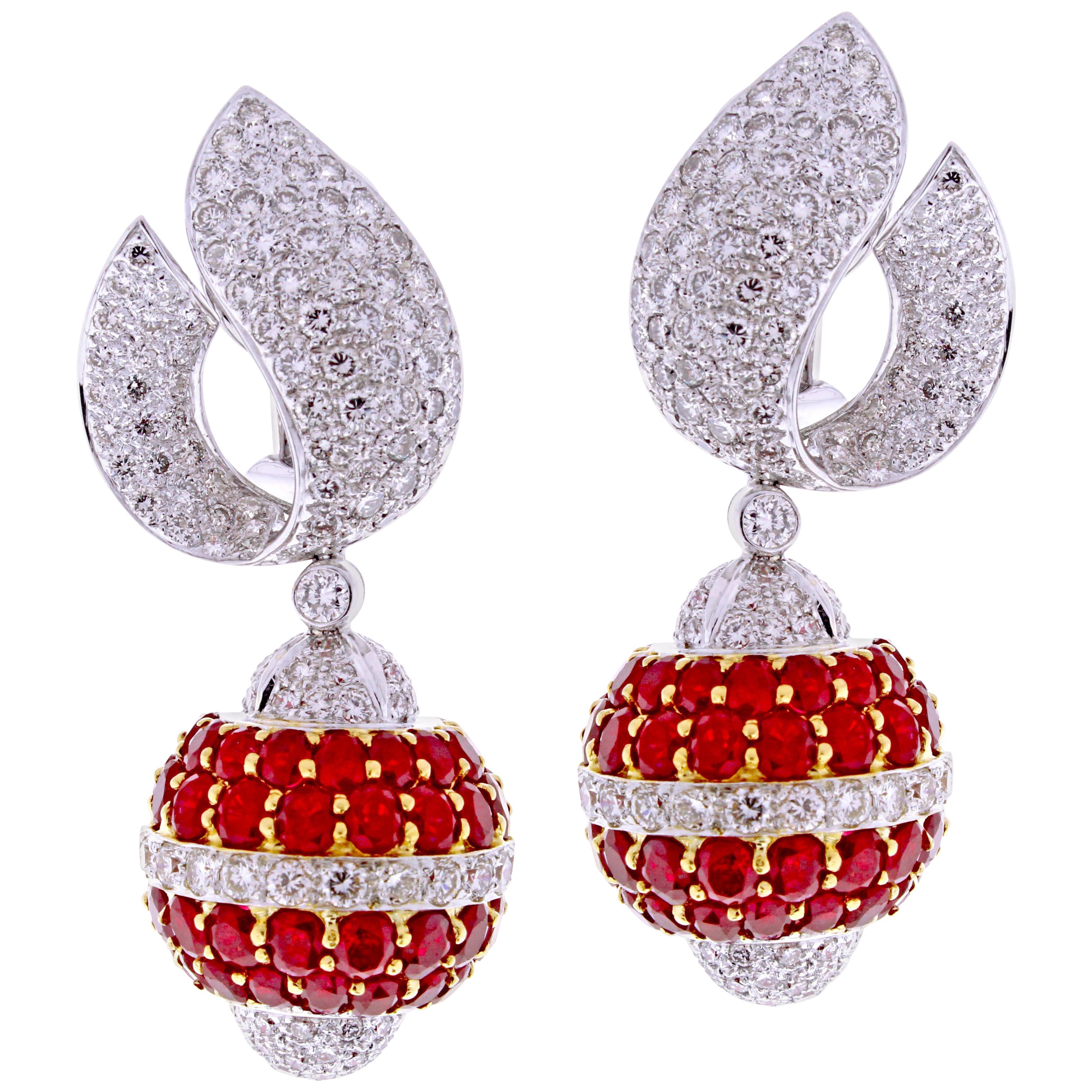 Ruby Bead Diamond Earrings at 1stDibs