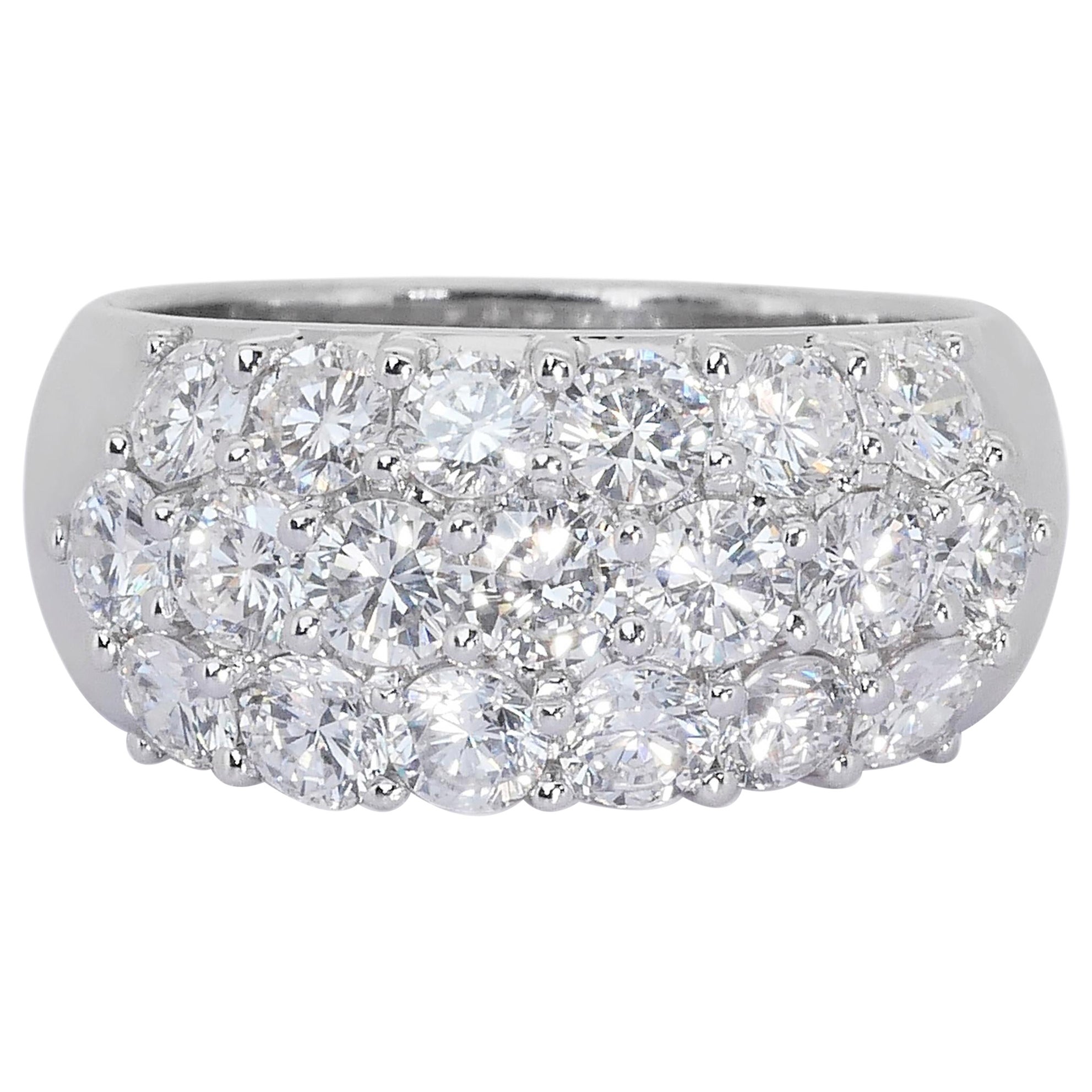 Stunning 18k White Gold Dome Ring with 3.10 Ct Natural Diamonds IGI Certificate at 1stDibs