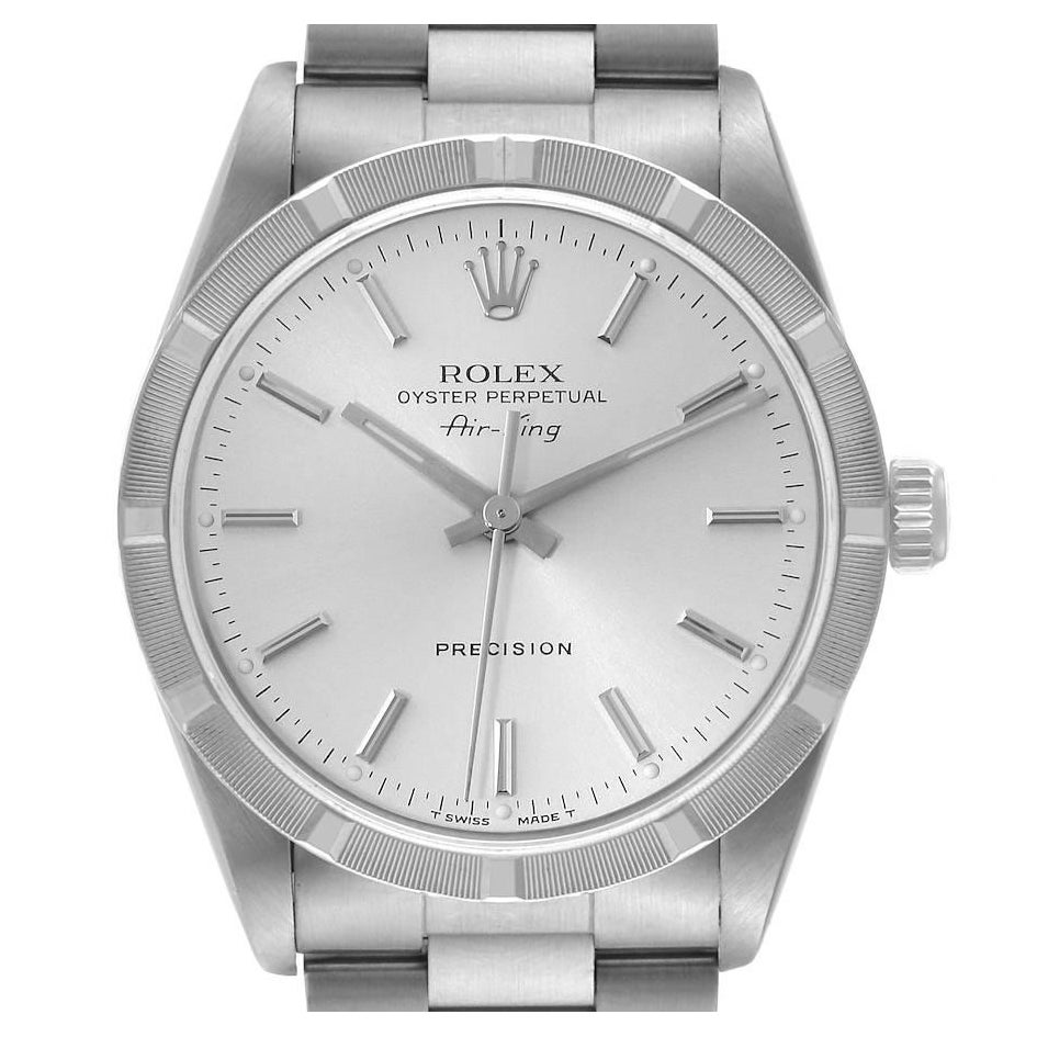 Rolex Air King Silver Dial Engine Turned Bezel Steel Mens Watch 14010 ...