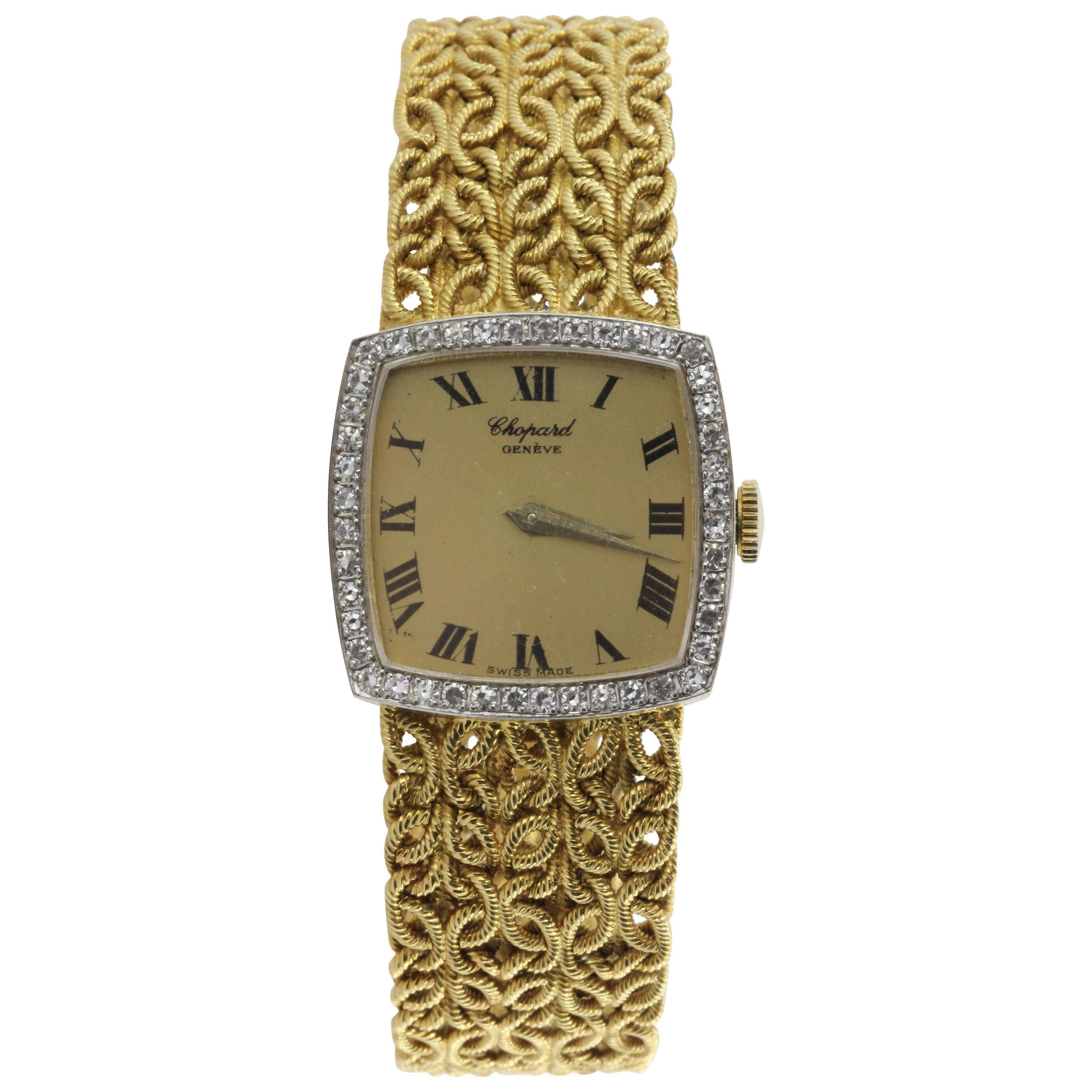 Chopard Diamond Watch with Byzantine Wheat Chain Bracelet at 1stDibs