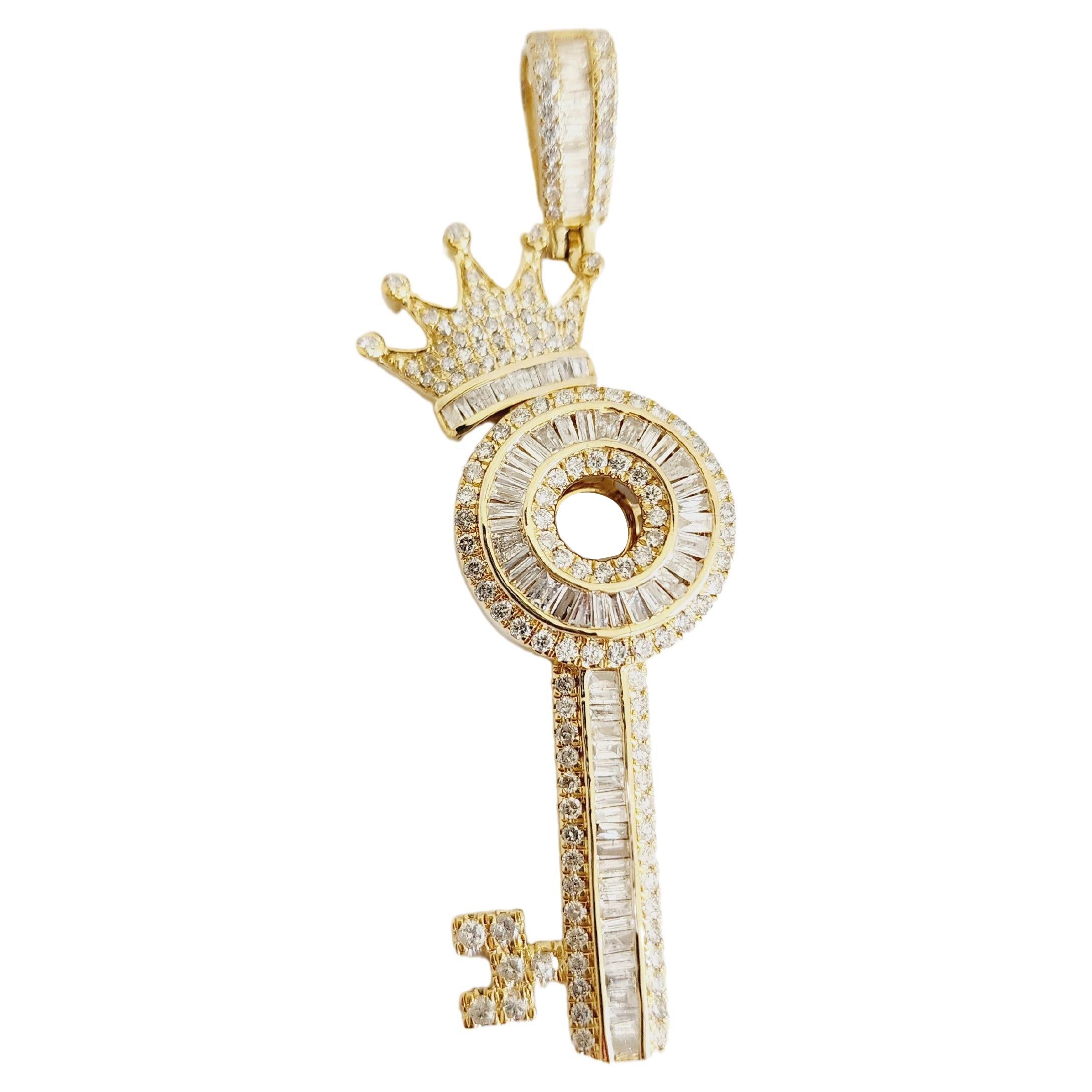 1.85 Carat Diamond Crown Key Shape Pendant 14 Karat Yellow Gold For ...