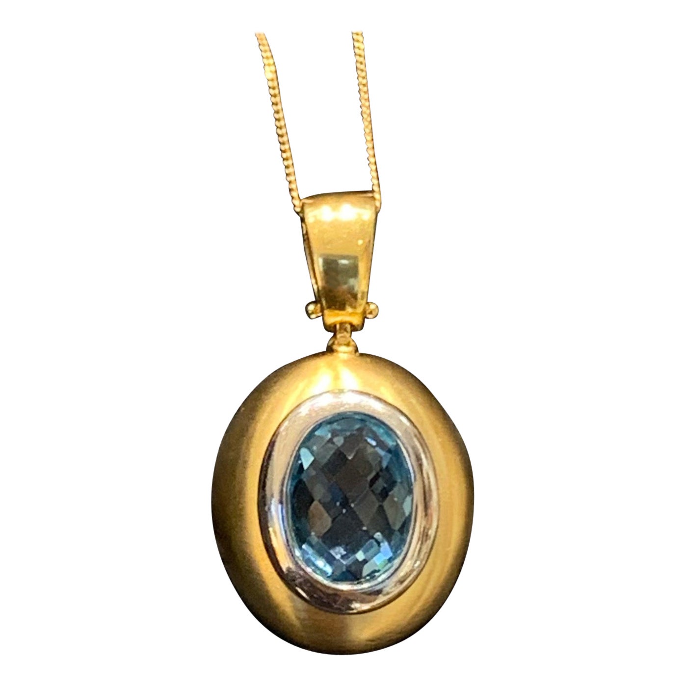 Italian 14k Gold Blue Topaz Pendant For Sale at 1stDibs