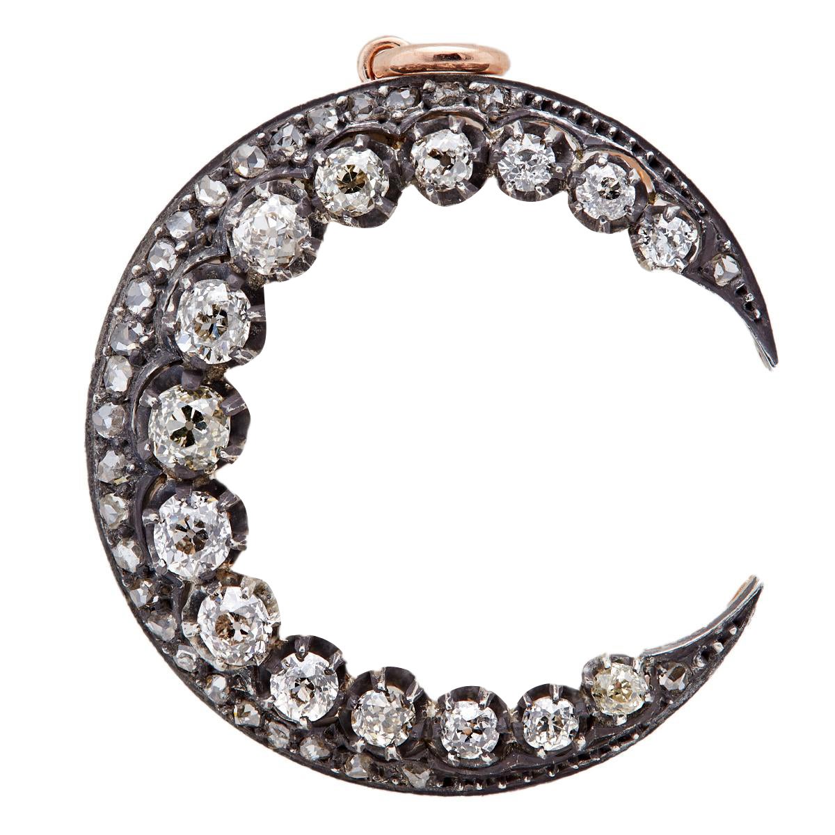 Rose Gold and Platinum Diamond Crescent Pendant at 1stDibs