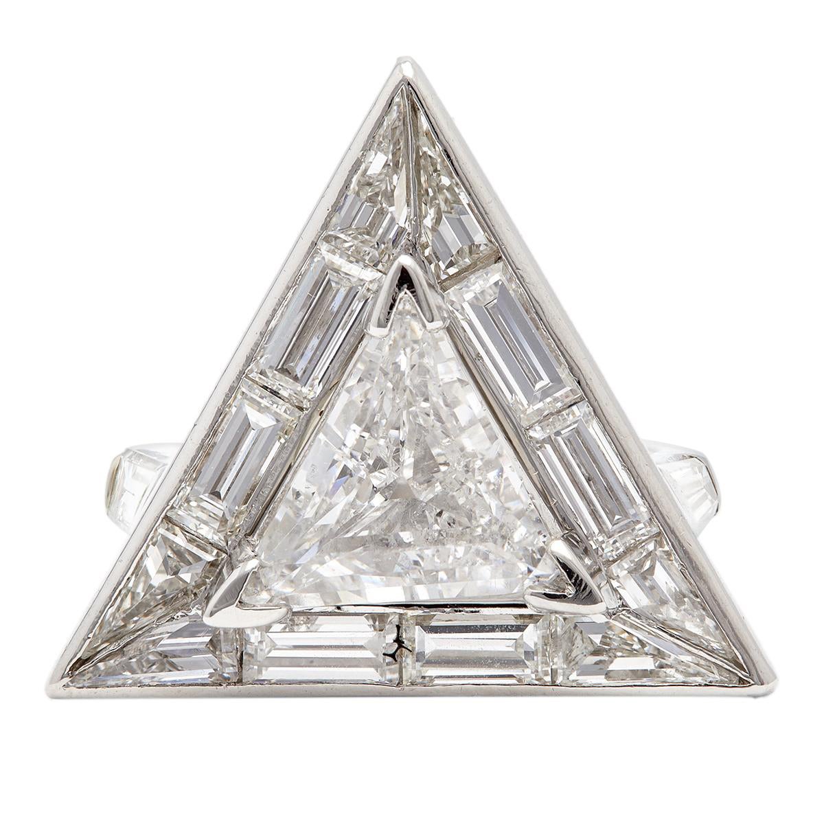 Mid Century GIA 2.45 Carats Diamond Platinum Triangle Cocktail Ring For ...