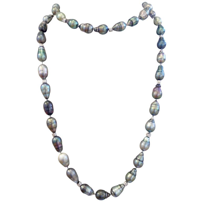 Roaring Twenties Black Tahitian Pearl Necklace For Sale at 1stDibs