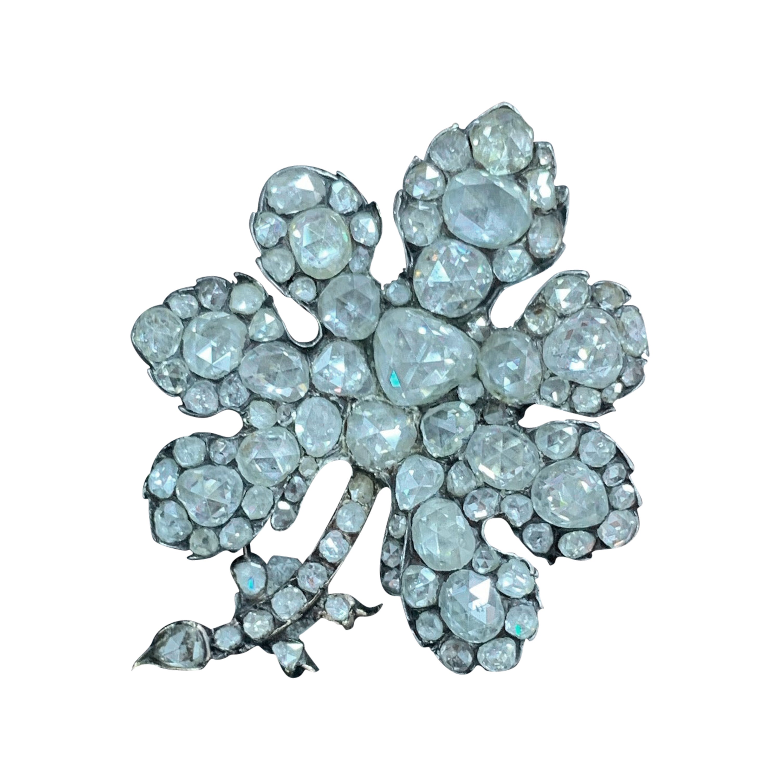 Antique Rose Cut Diamond Flower Brooch For Sale at 1stDibs