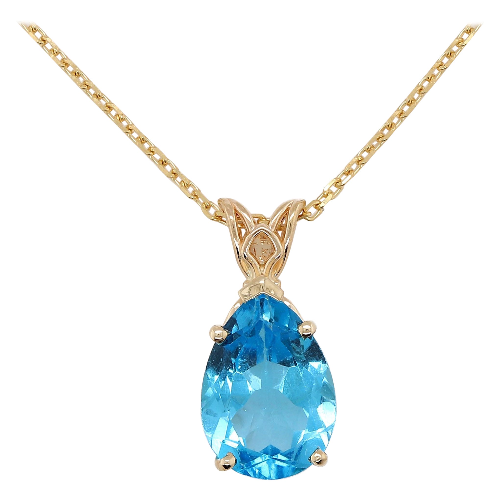 6.40 Carat Blue Pear Shape Topaz Pendant in with 14k Yellow Gold For ...