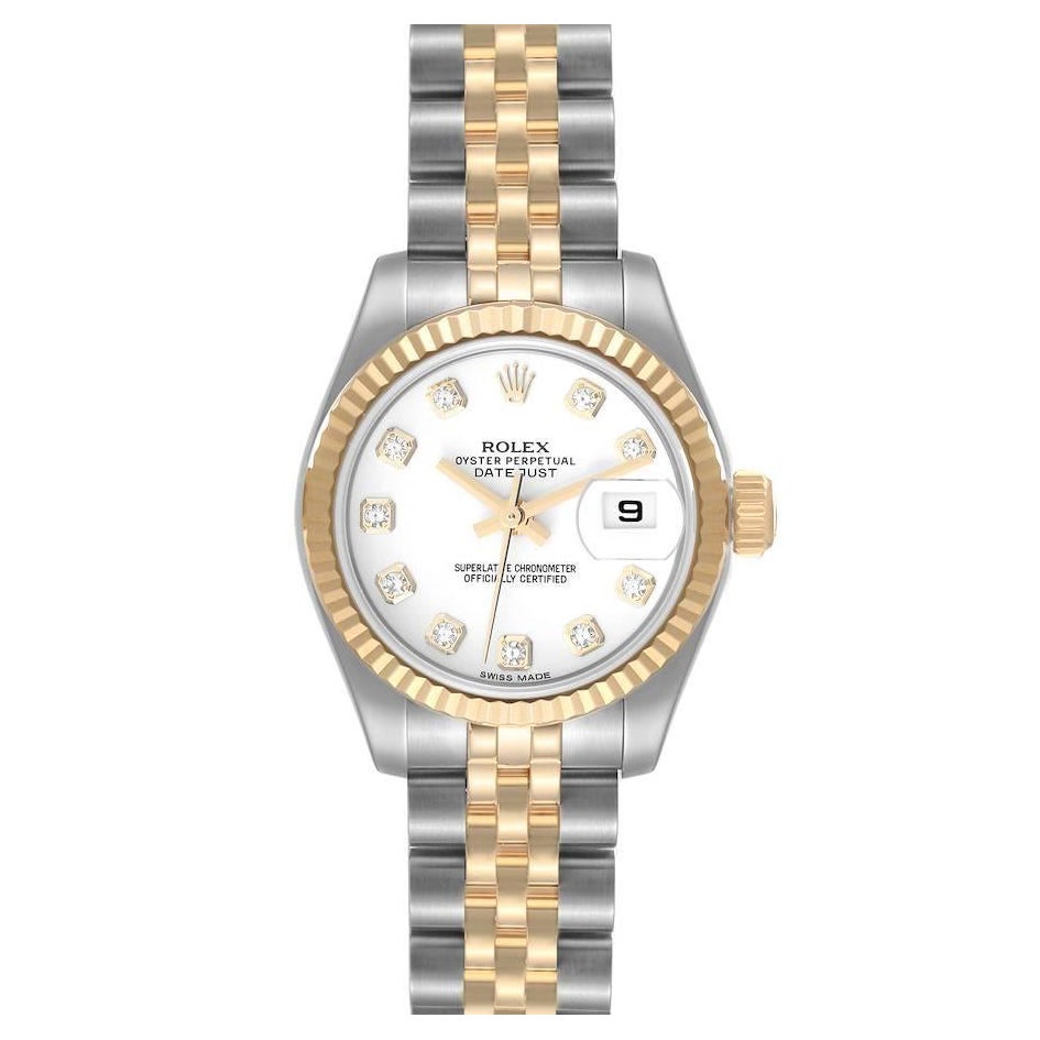 Rolex Datejust Steel Yellow Gold White Diamond Dial Ladies Watch 179173 ...