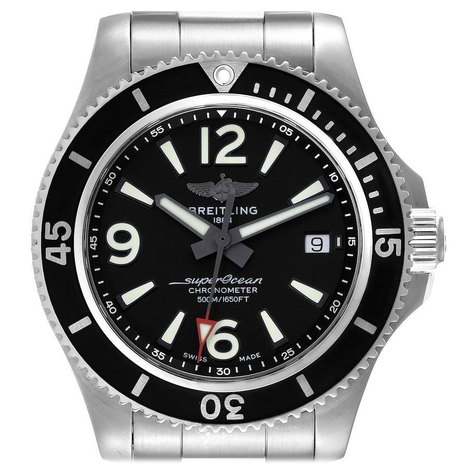 Breitling Superocean 42 Black Dial Steel Mens Watch A17366 Box Card For ...