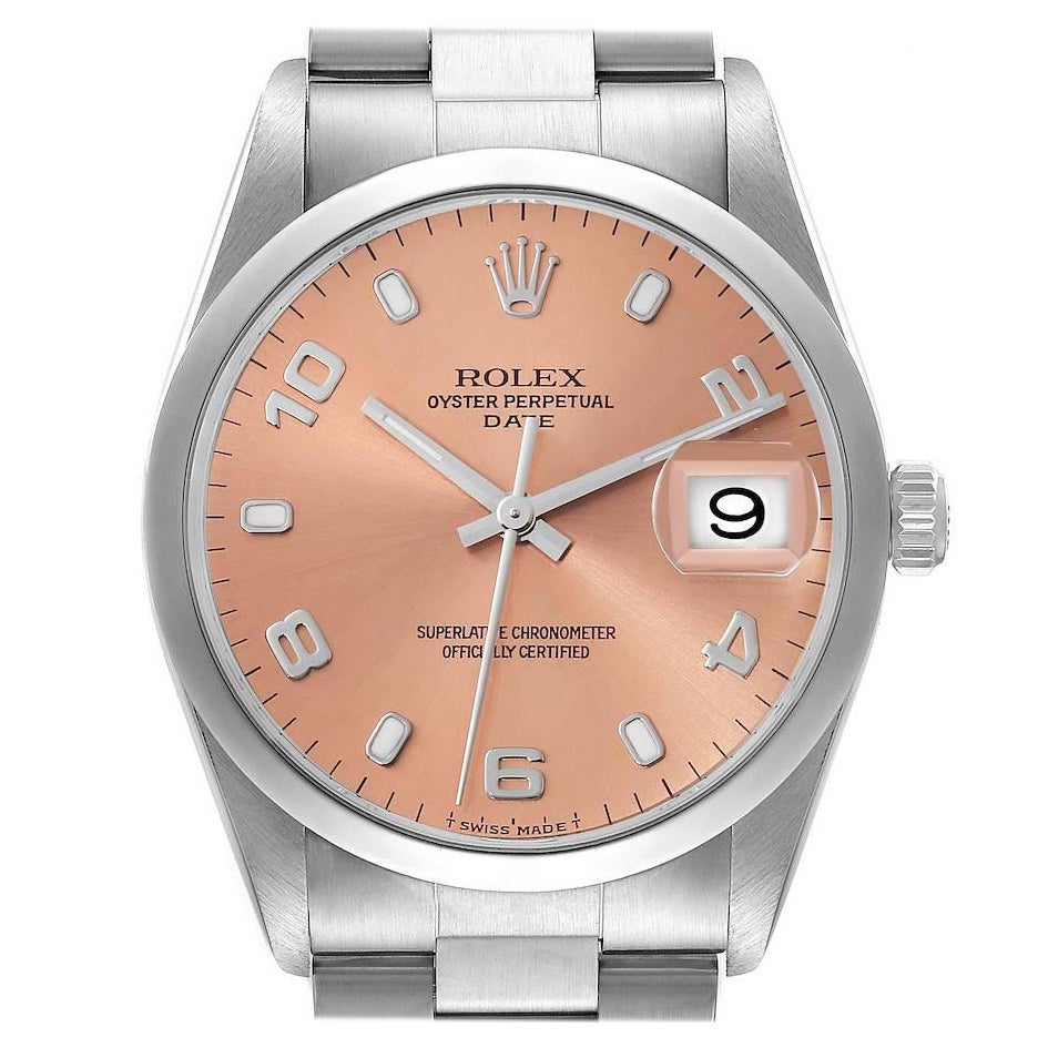 Rolex Date Salmon Dial Smooth Bezel Steel Mens Watch 15200 Box Papers ...
