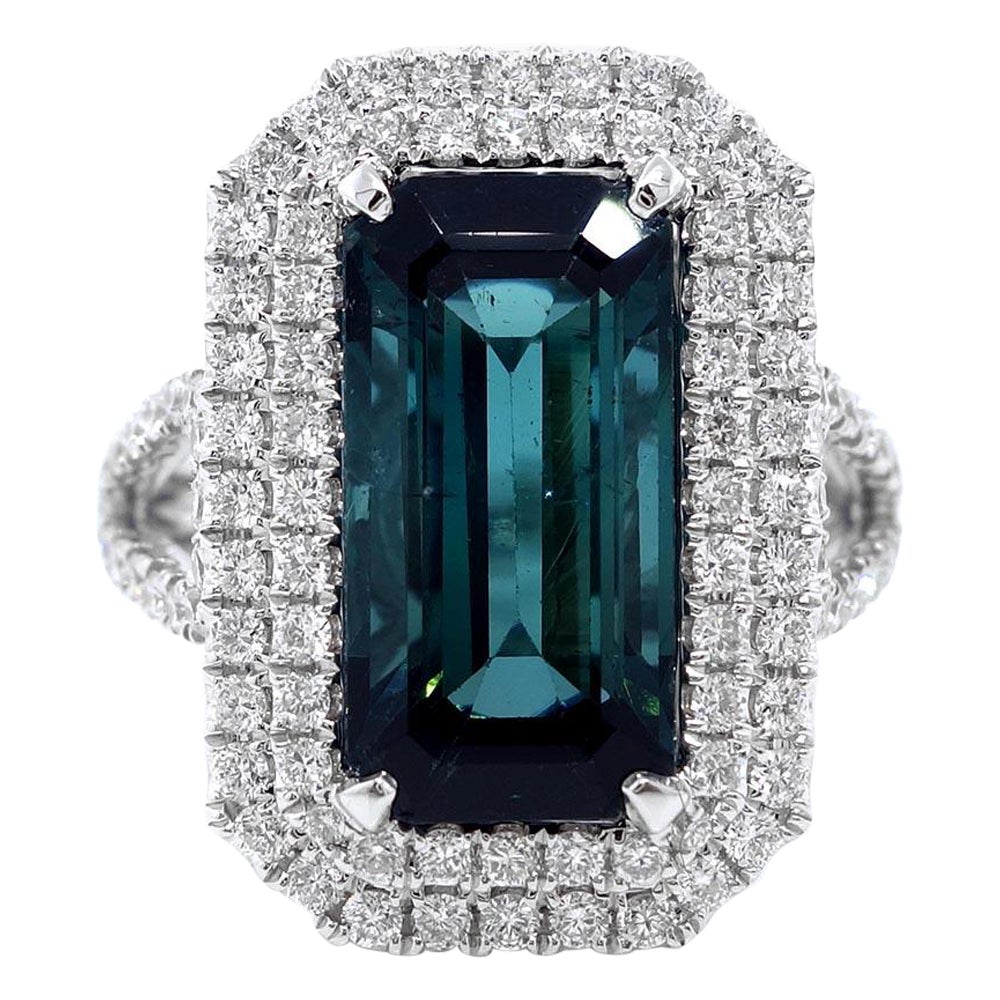 Green-Blue Indicolite Tourmaline 3.65 carat Ring with diamonds in 18K ...