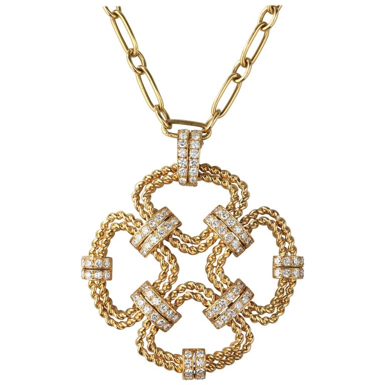 Fred Paris Diamonds Gold Pendant at 1stDibs