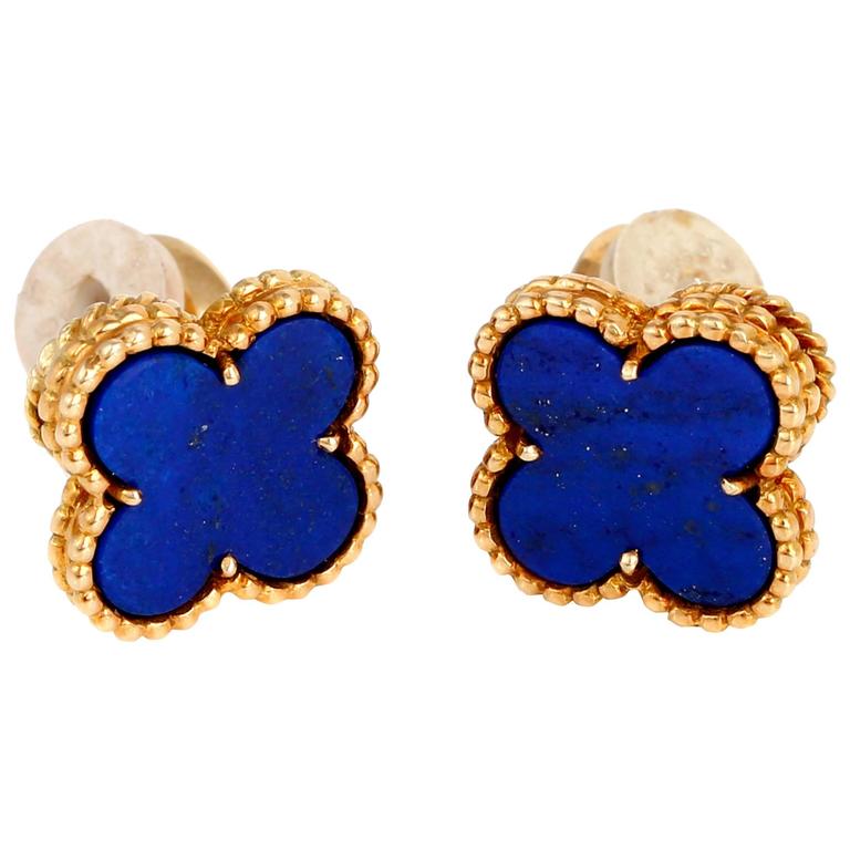 Van Cleef Arpels Vintage Alhambra Lapis Gold Earrings at 1stDibs | van ...