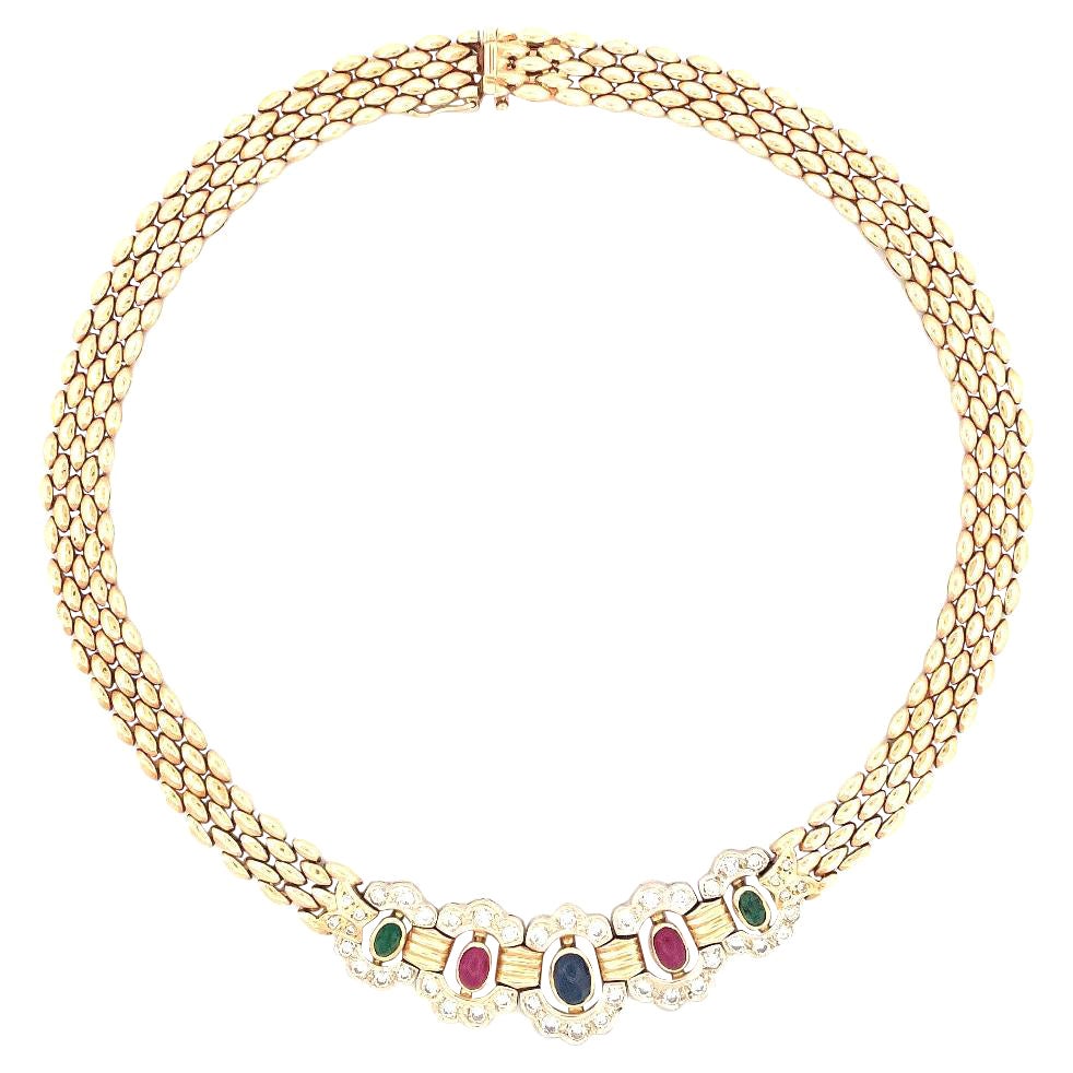 14 Karat Yellow Gold Multi Gemstone Multi Shape Bezel Set Necklace For ...