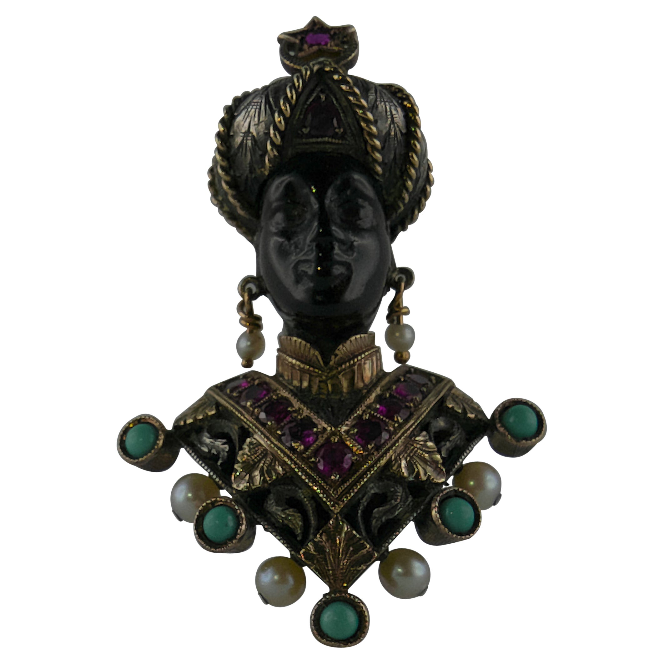 1950s Nardi Multi-Gem Moretto Brooch For Sale at 1stDibs