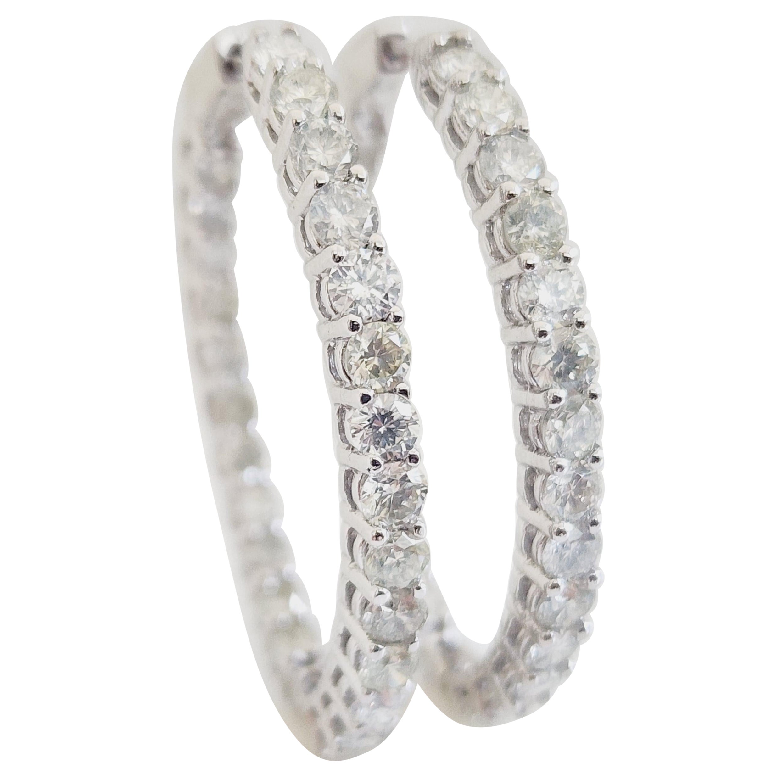 4.50 Carat Diamond Hoops Earrings 14 Karat White Gold For Sale at 1stDibs