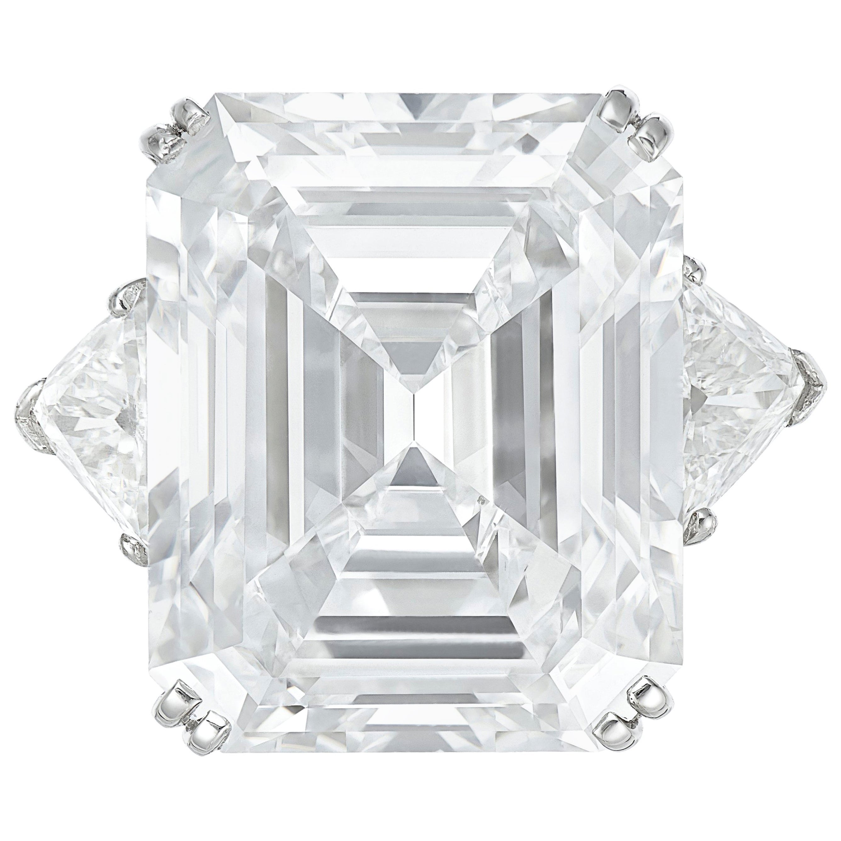 GIA Certified 20 Carat Emerald Cut Diamond Solitaire Ring For Sale at ...