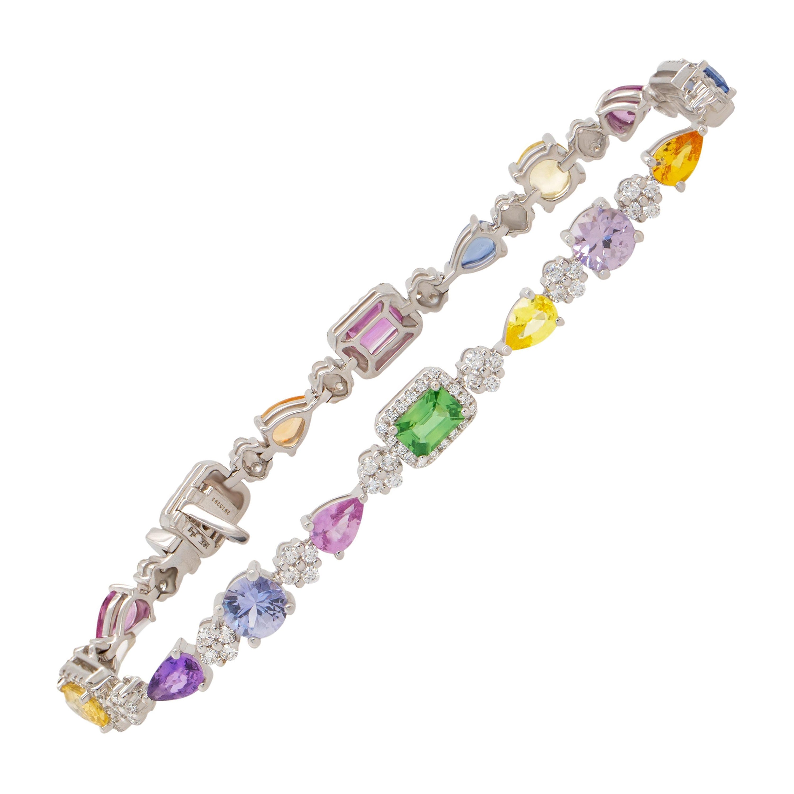 Fancy Colored Sapphire Bracelet With Diamonds 12 Carats Total 18K Gold ...