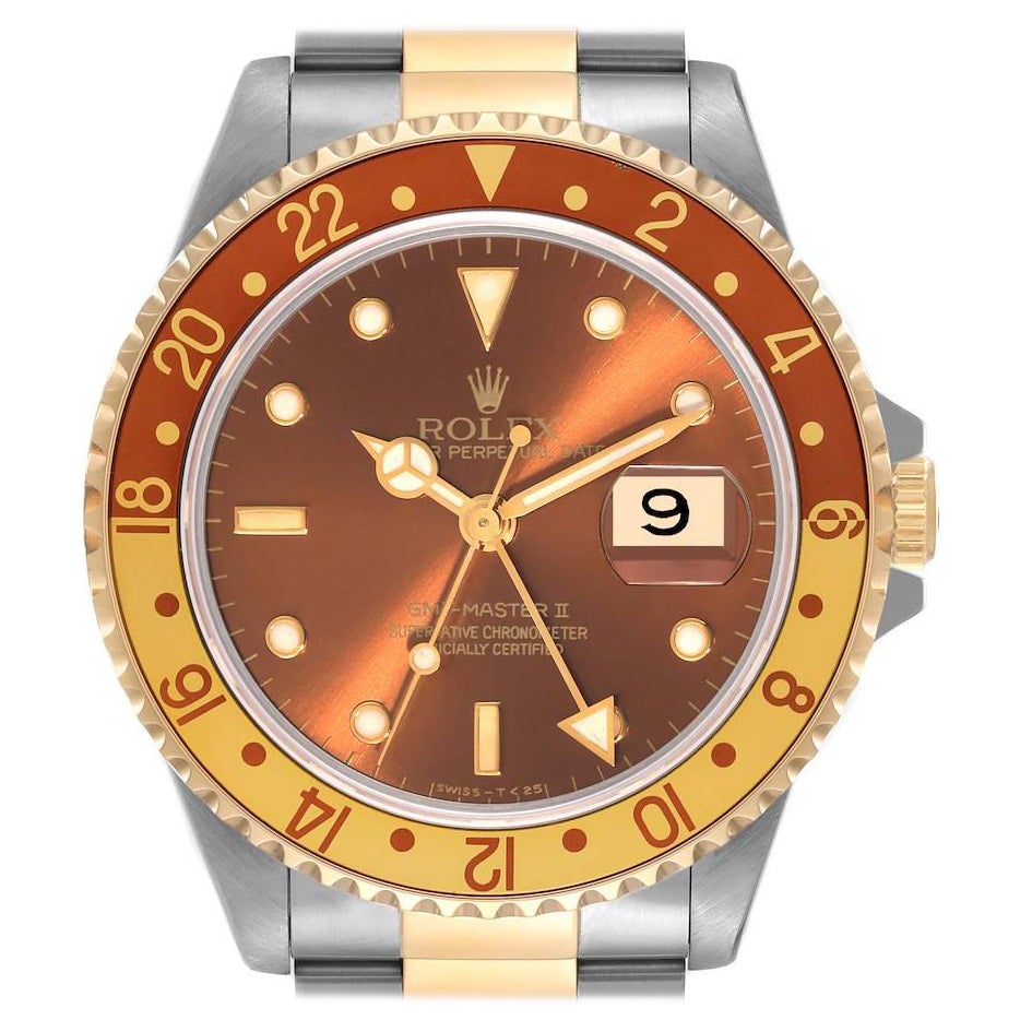 Rolex GMT Master II Root Beer Steel Yellow Gold Mens Watch 16713 For ...