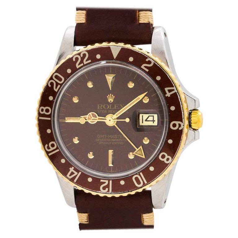 Rolex Yellow Gold Stainless Steel “Chocolate” GMT Automatic Wristwatch ...