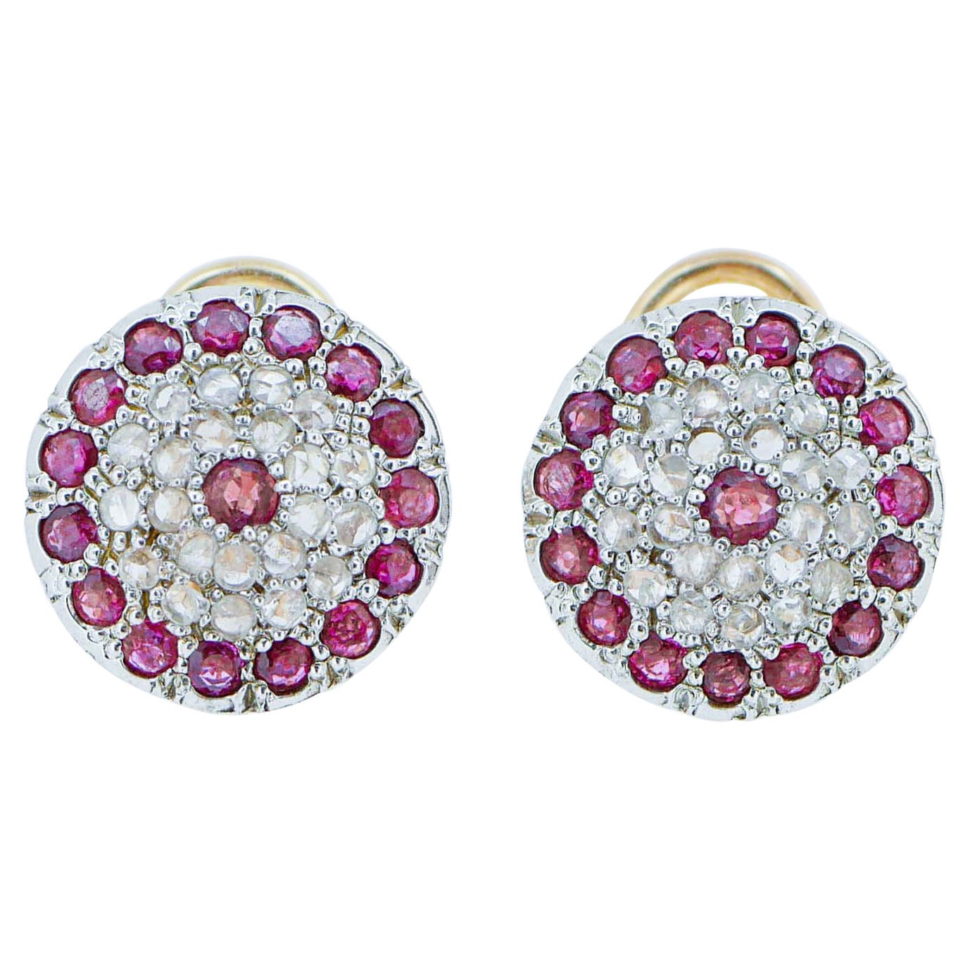 Rubies, Diamonds, Rose Gold and Silver Earrings. For Sale at 1stDibs