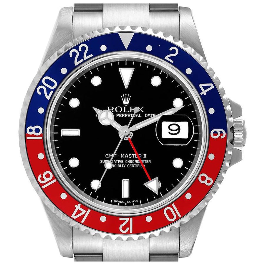 Rolex GMT Master II Blue Red Pepsi Bezel Steel Mens Watch 16710 Box ...