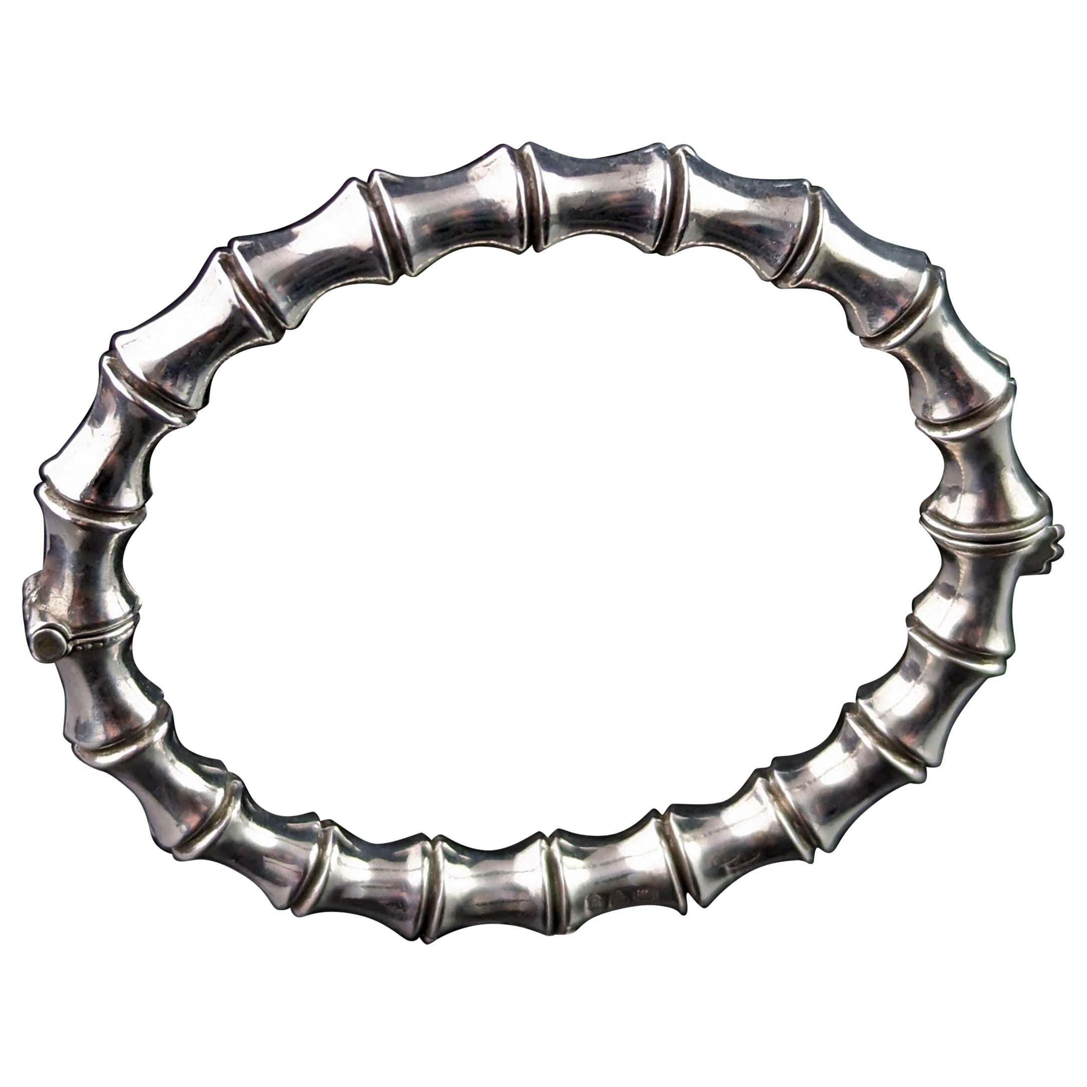 Vintage Art Deco sterling silver bamboo bangle For Sale at 1stDibs
