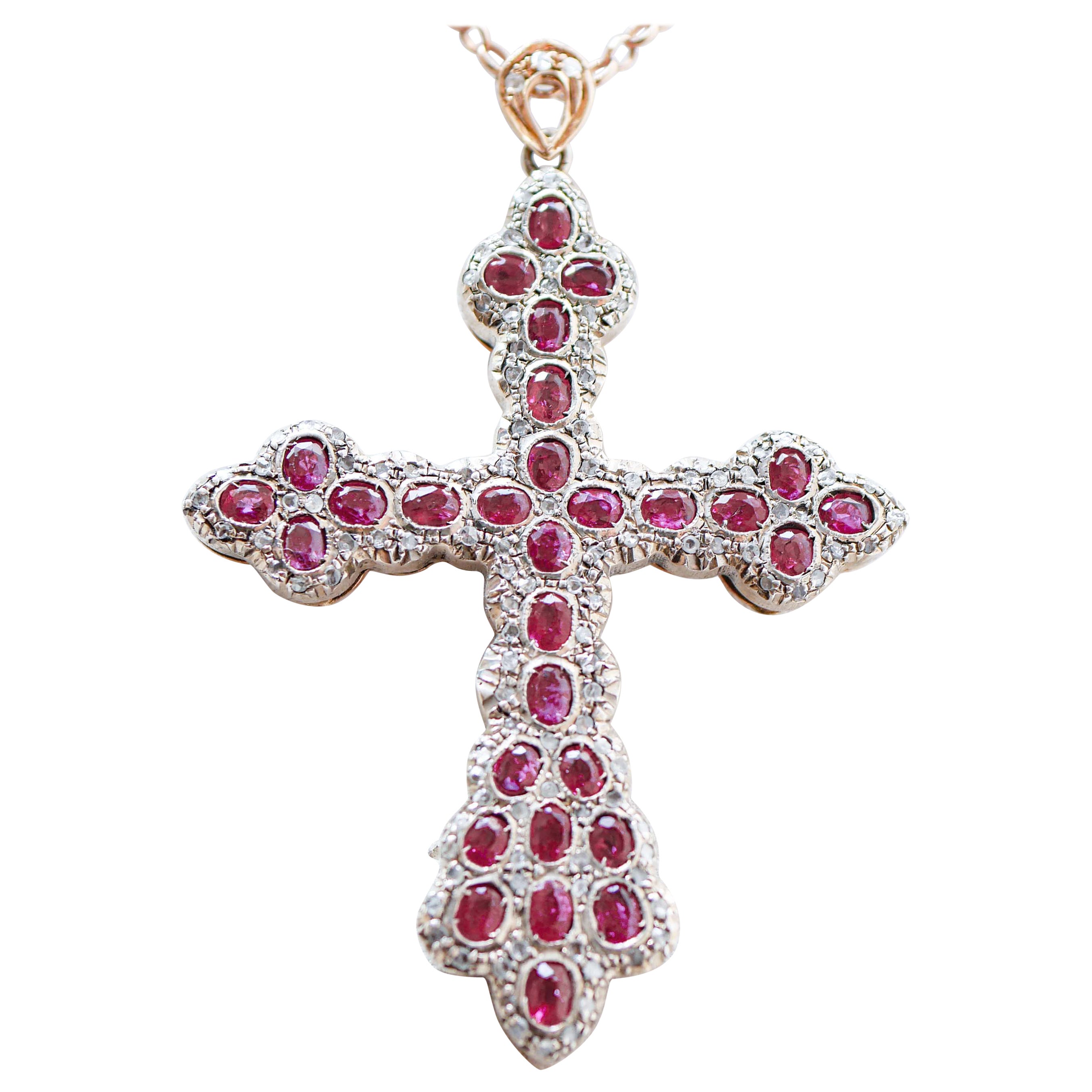 Natural Ruby and Diamond Cross Pendant For Sale at 1stDibs