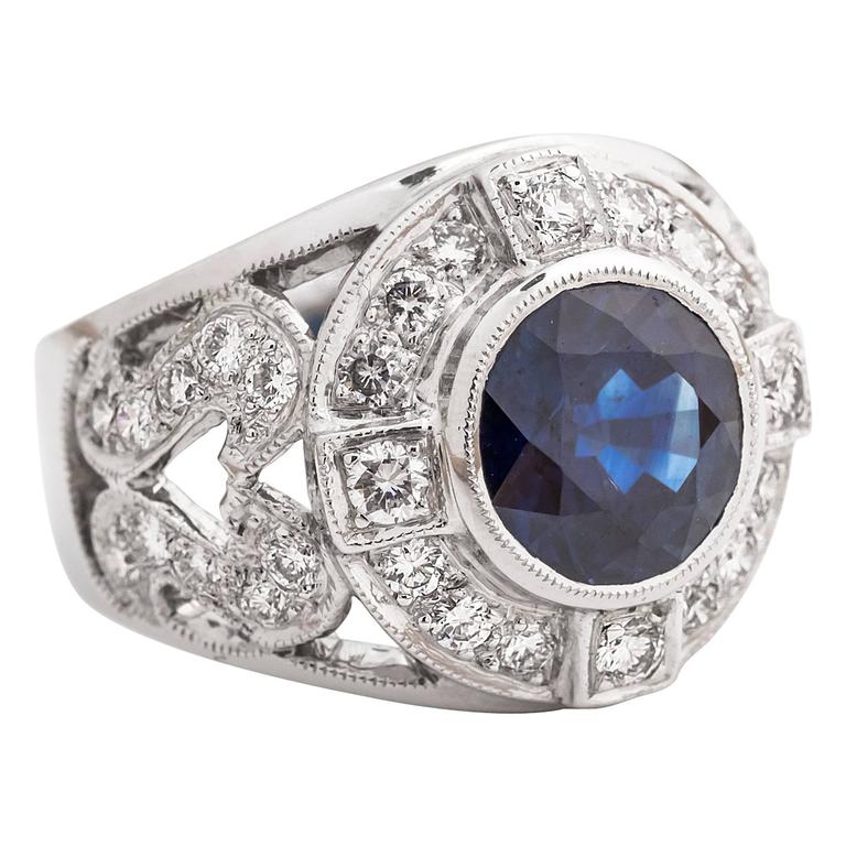 Sapphire Diamond Gold Handmade Custom Ring For Sale at 1stdibs