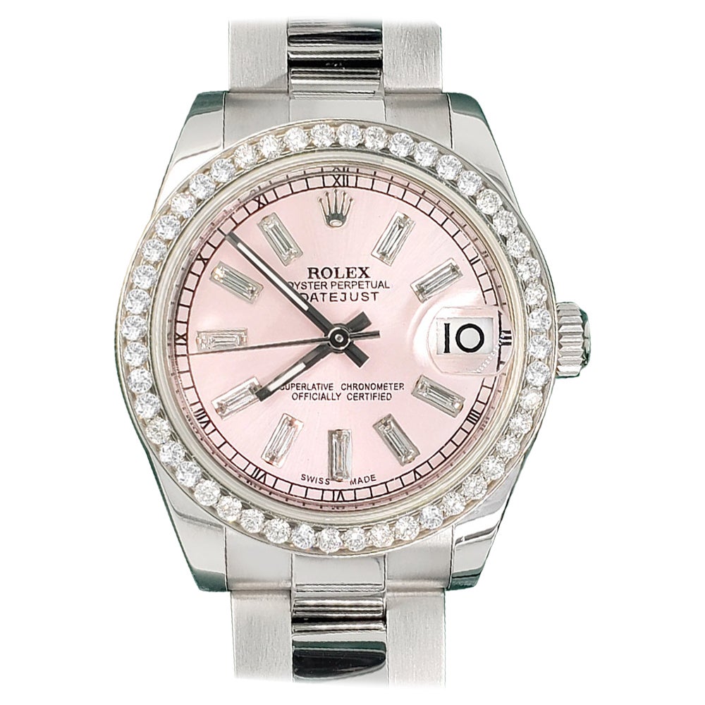 Rolex Datejust 31mm 2.95ct Diamond Bezel/Lugs/Pink Baguette Dial Watch ...