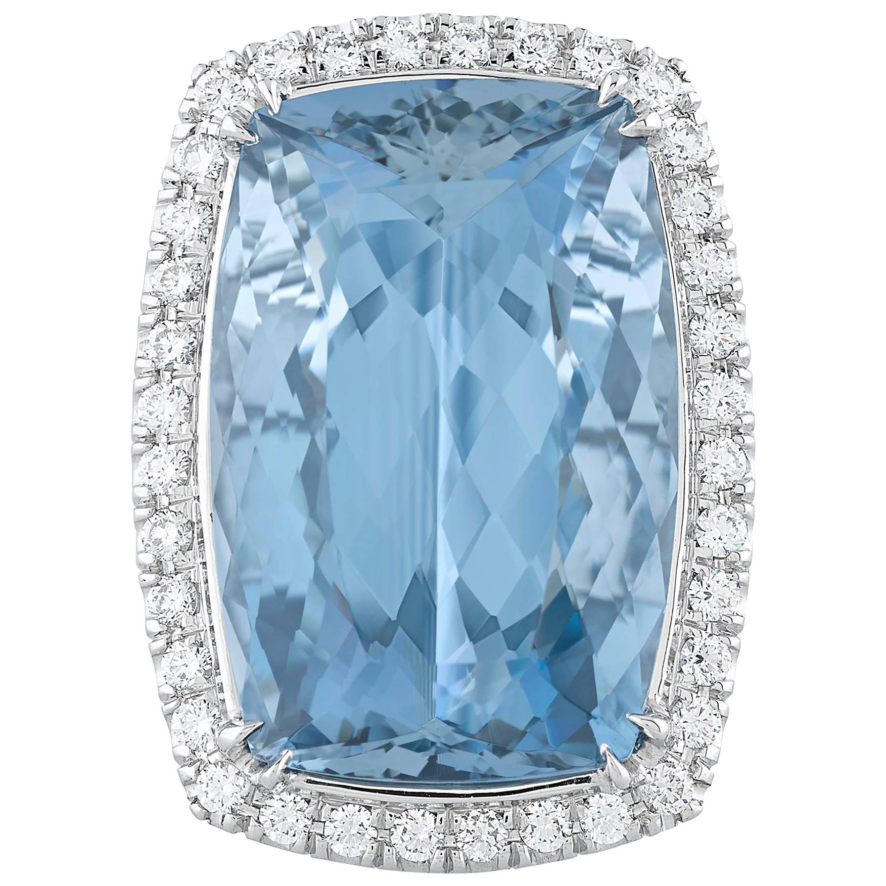 Cushion Cut 15.82 Carat Aquamarine Platinum Ring at 1stDibs