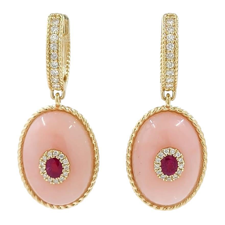 Pink Opal Ruby Pendant Earrings at 1stDibs